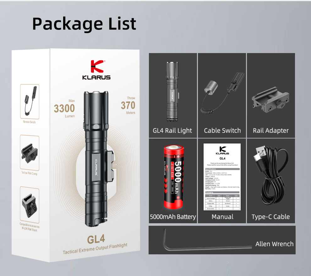 Tactical Rail Flashlight GL4 - KLARUS